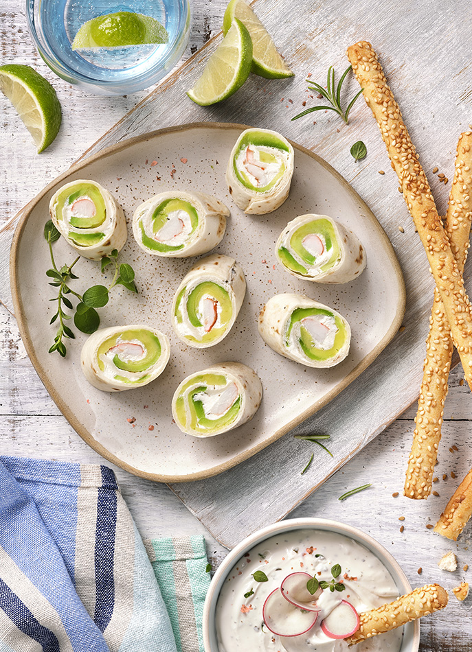 Wraps apéritifs Terre et Mer à la sauce brebis - herbes de Provence ...